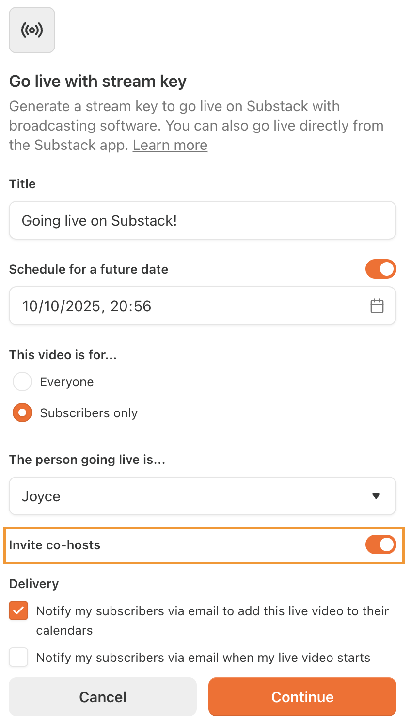 Live video on Substack via RTMP – Substack, Inc