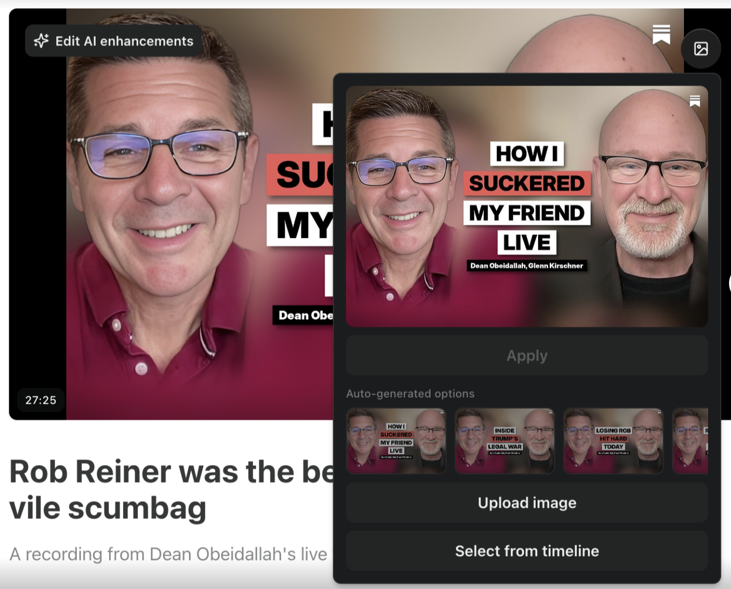 How do I select a thumbnail for my live video post on Substack ...