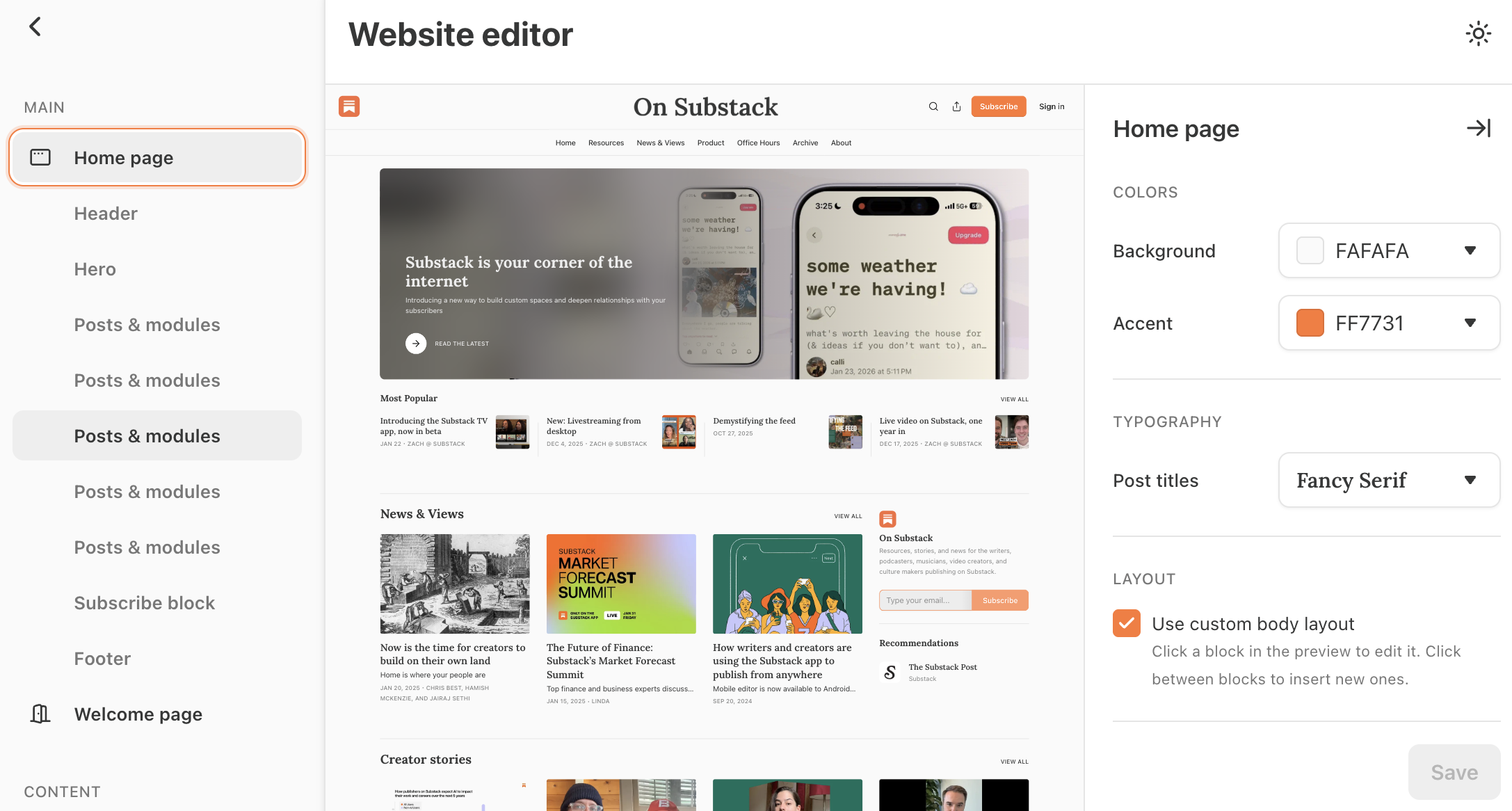 How do I switch my publication's homepage to a different layout ...